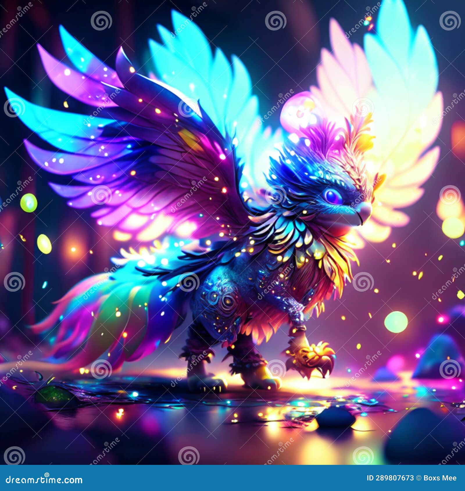 3d Render of a Fantasy Dragon with Multi-colored Neon Lights Generative ...