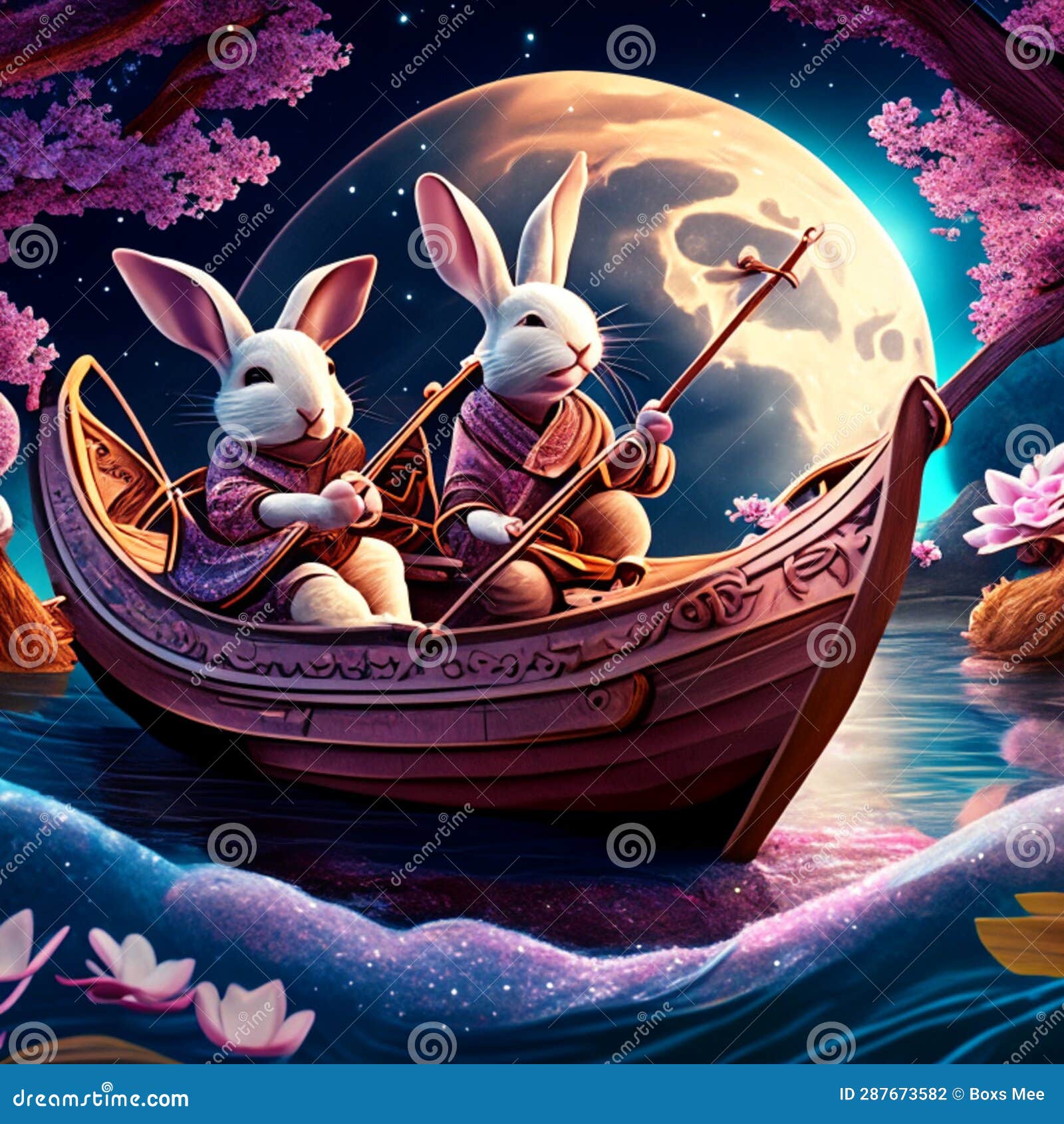 3d Render of a Fantasy Scene with a Rabbit on a Boat AI Generated Stock ...