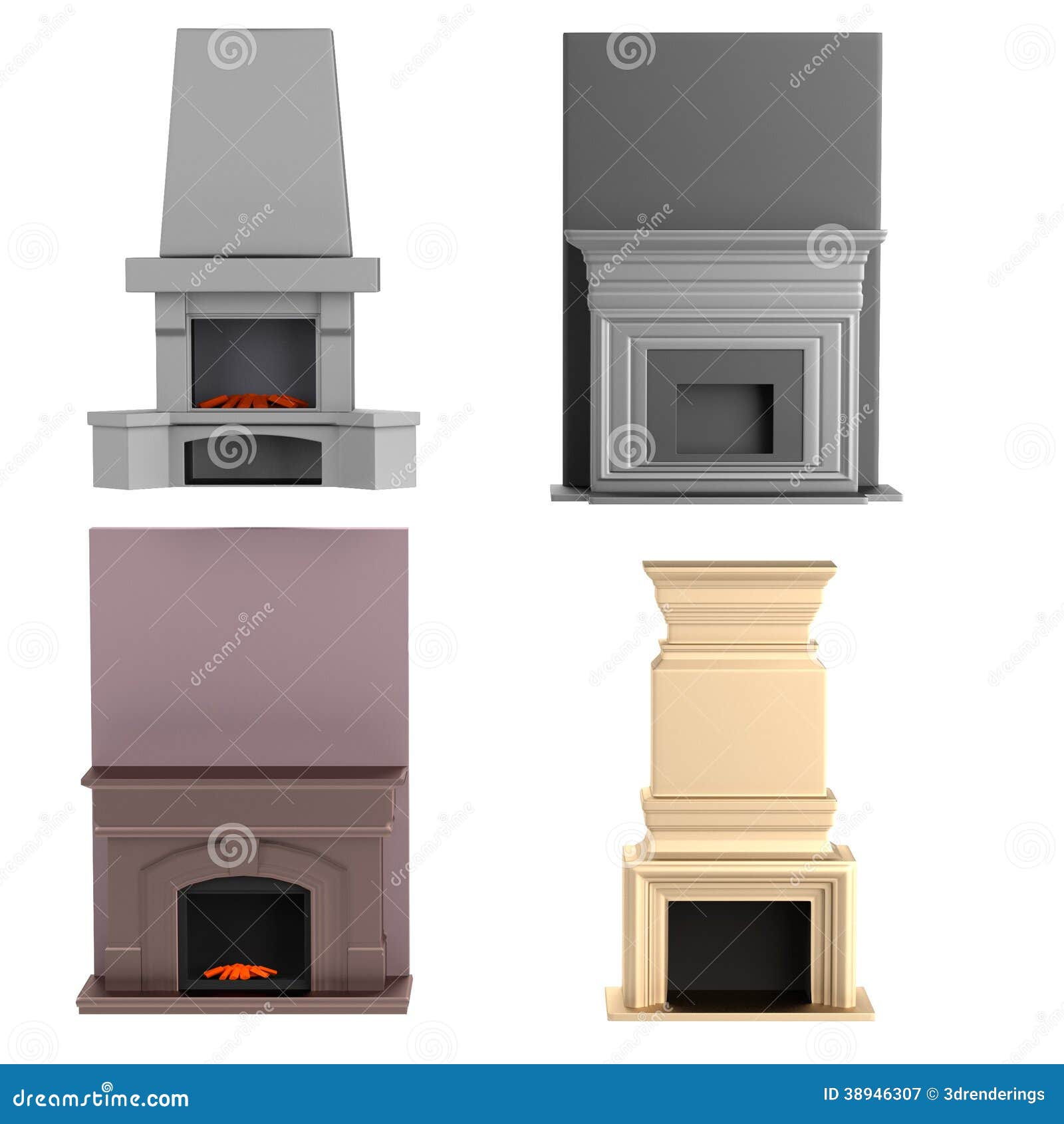 3d render of fireplaces stock illustration. Illustration of fireplace ...
