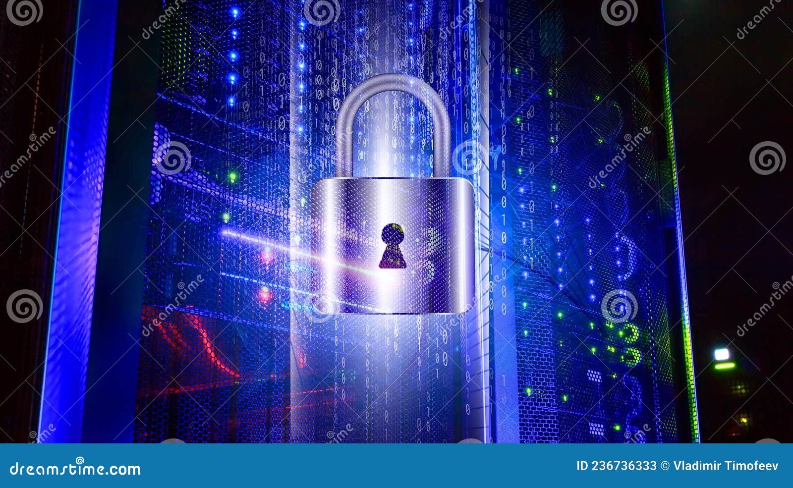 3D Render Firewall Activated on Server Room Data Center . Concept of ...