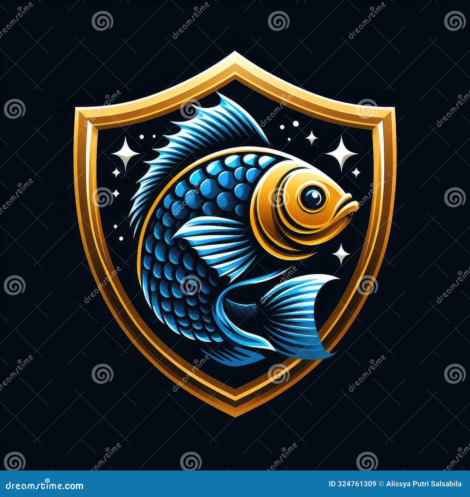 3d Render of Fish on Shield Logo Design Stock Illustration ...