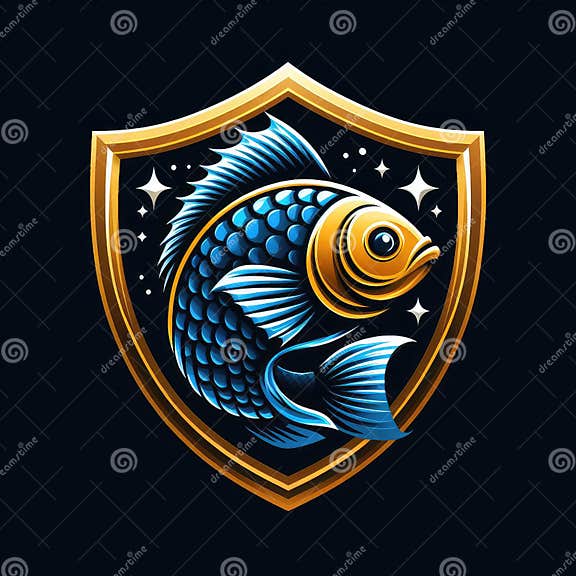 3d Render of Fish on Shield Logo Design Stock Illustration ...
