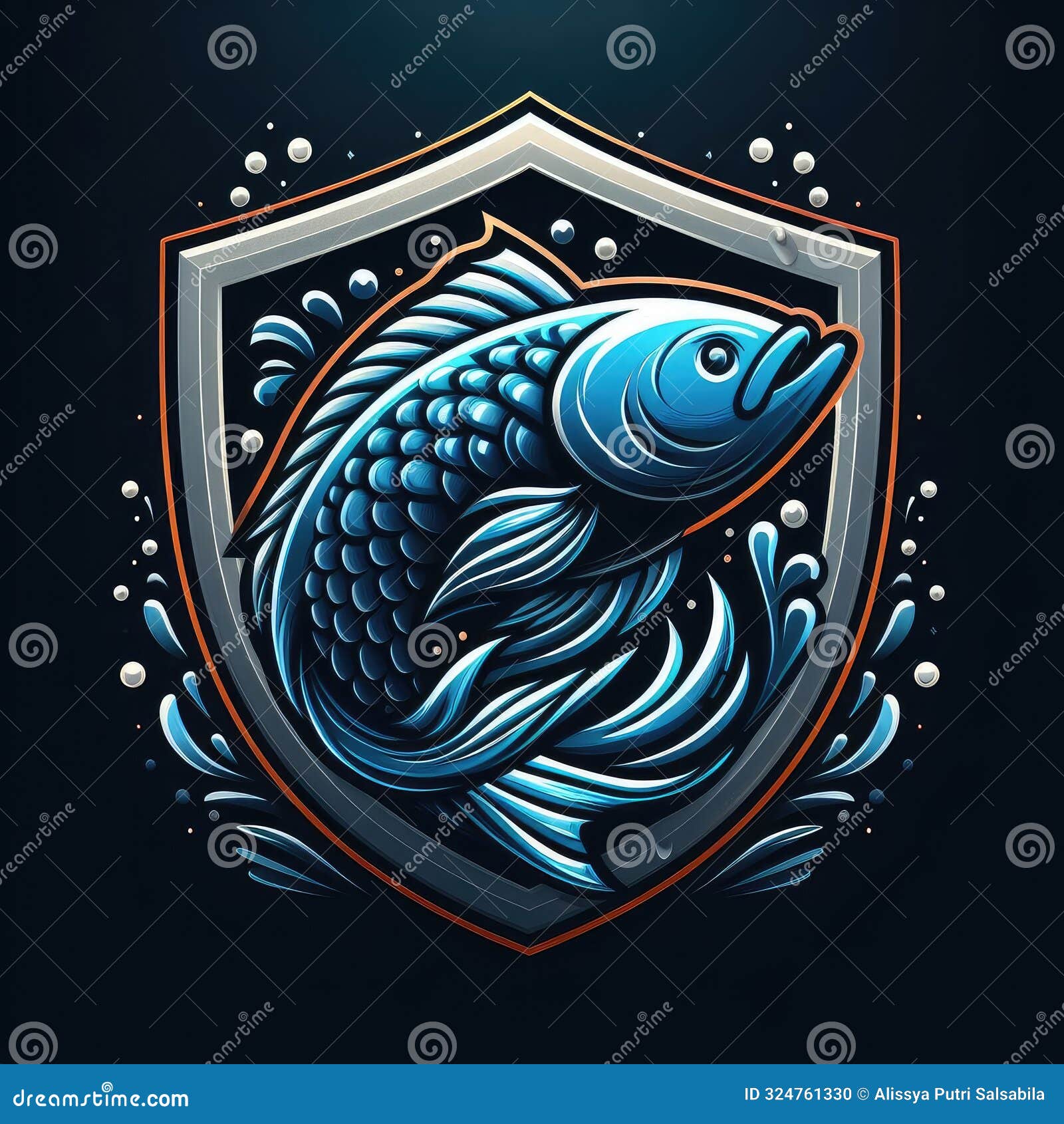 3d Render of Fish on Shield Logo Design Stock Illustration ...