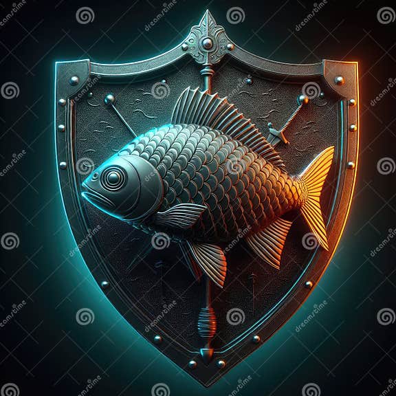 3d Render of Fish on Shield Logo Design Stock Illustration ...