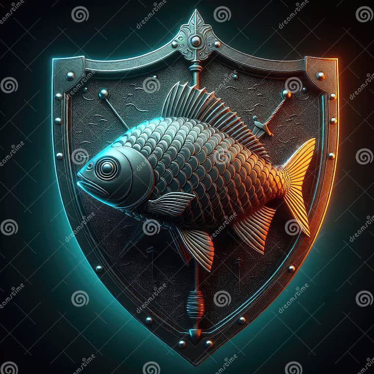 3d Render of Fish on Shield Logo Design Stock Illustration ...