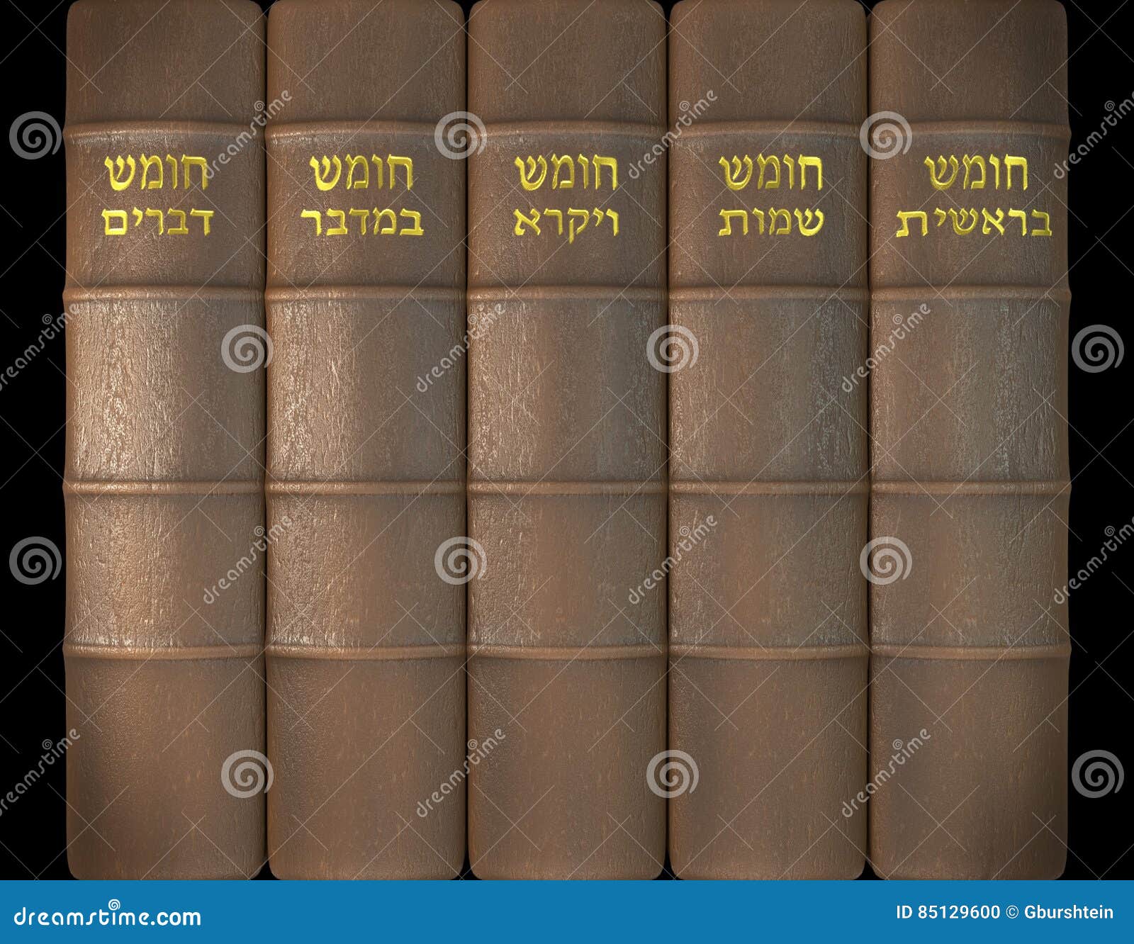 3D Render of the Five Books of Moses in Leather Cover and Golden Stock ...