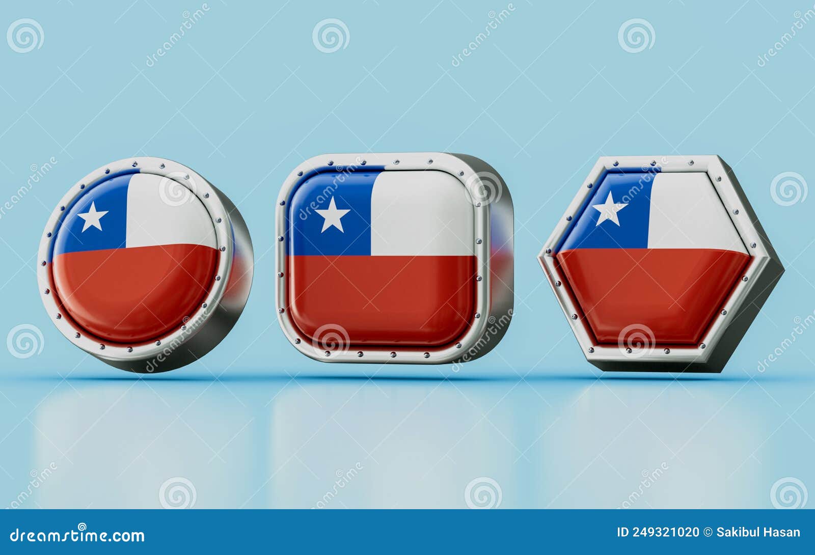 3d Render Flag Signs of Chile in Three Different Shape Stock ...