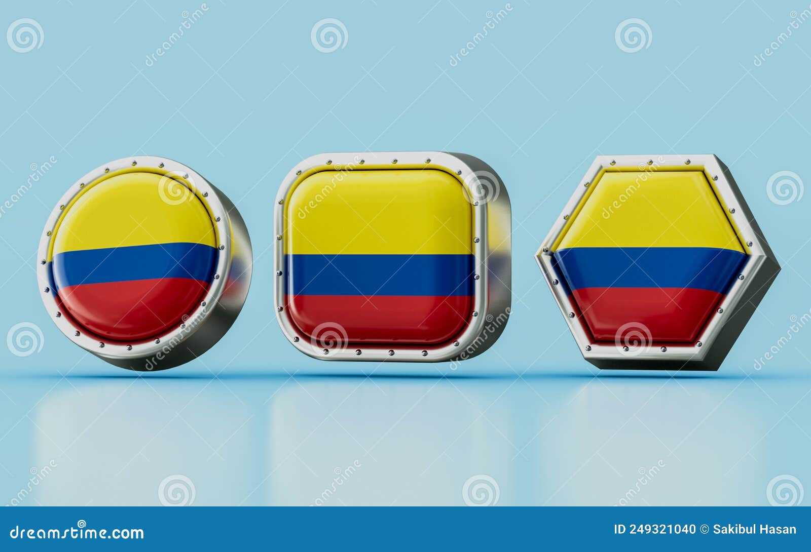 3d Render Flag Signs of Colombia in Three Different Shape Stock ...