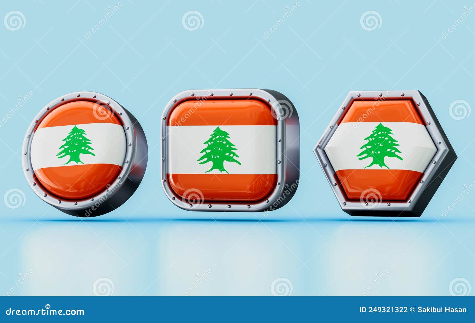3d Render Flag Signs of Lebanon in Three Different Shape Stock ...