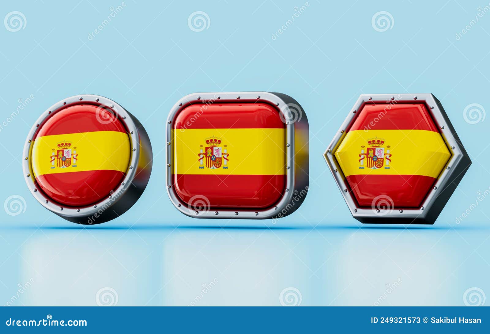 3d Render Flag Signs of Spain in Three Different Shape Stock ...
