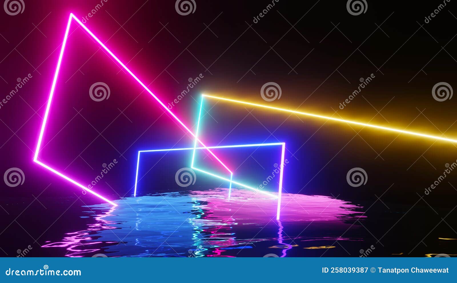 3d Render of Flash Neon and Light Glowing on Dark Scene. Speed Light ...