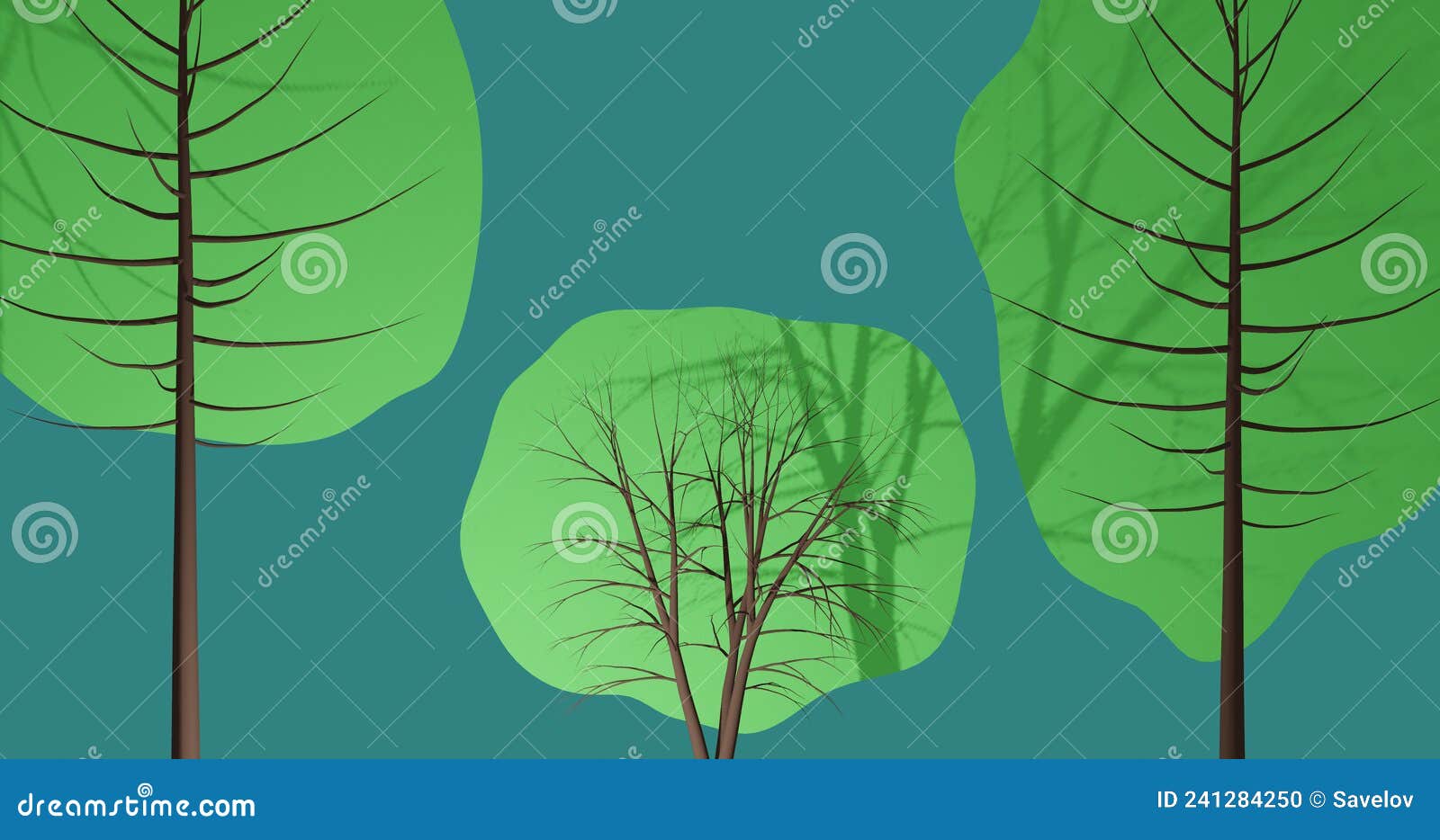 Render with Flat Abstract Background with Trees Green Crown on Blue and ...
