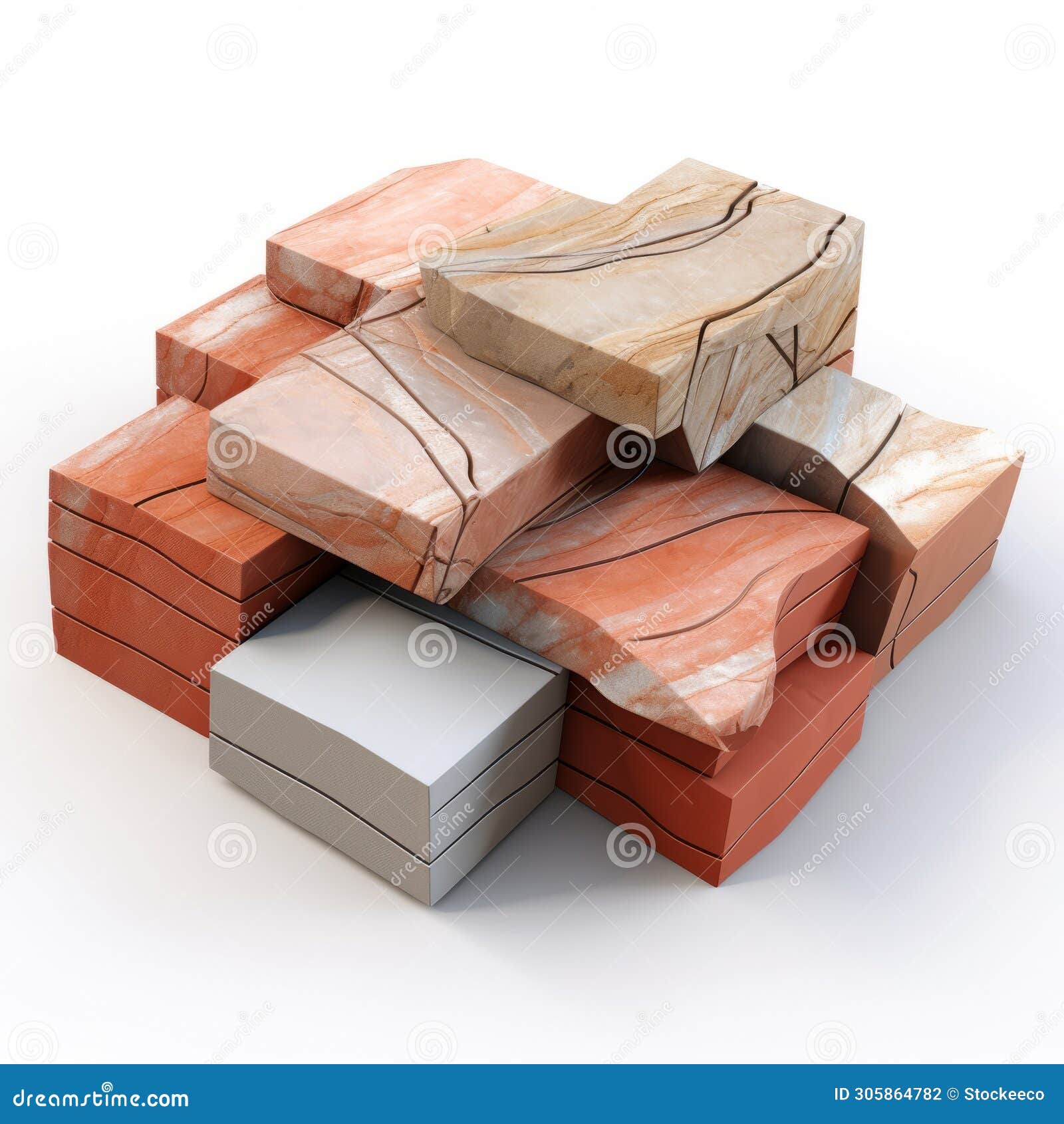 3d Render Flat Stone Blocks in Light Red and Brown Style Stock ...