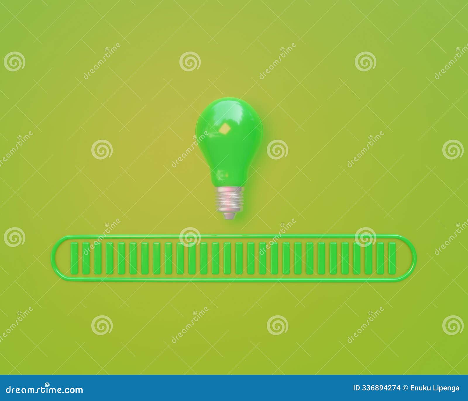 3D Render of Floating Green Bulb with Full Progress Bar Stock ...
