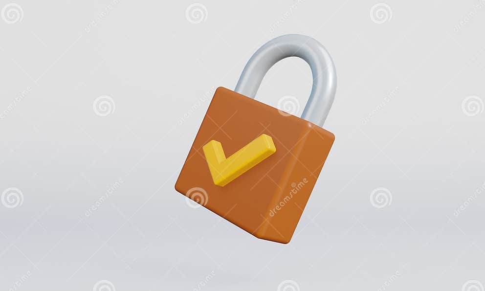 3D Render of Floating Orange Lock with Golden Tick on Background Stock ...