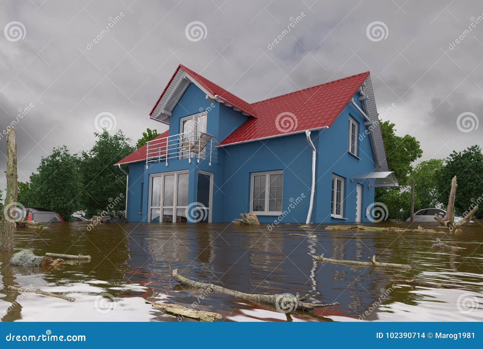3d Render - Flooding Blue House Royalty-Free Stock Photo ...