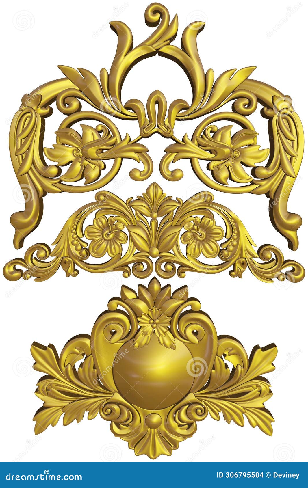 3D Render of Floral Gold Engraved Center Headers Stock Illustration ...
