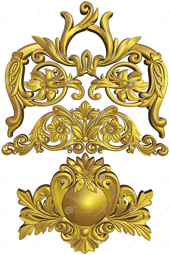 3D Render of Floral Gold Engraved Center Headers Stock Illustration ...