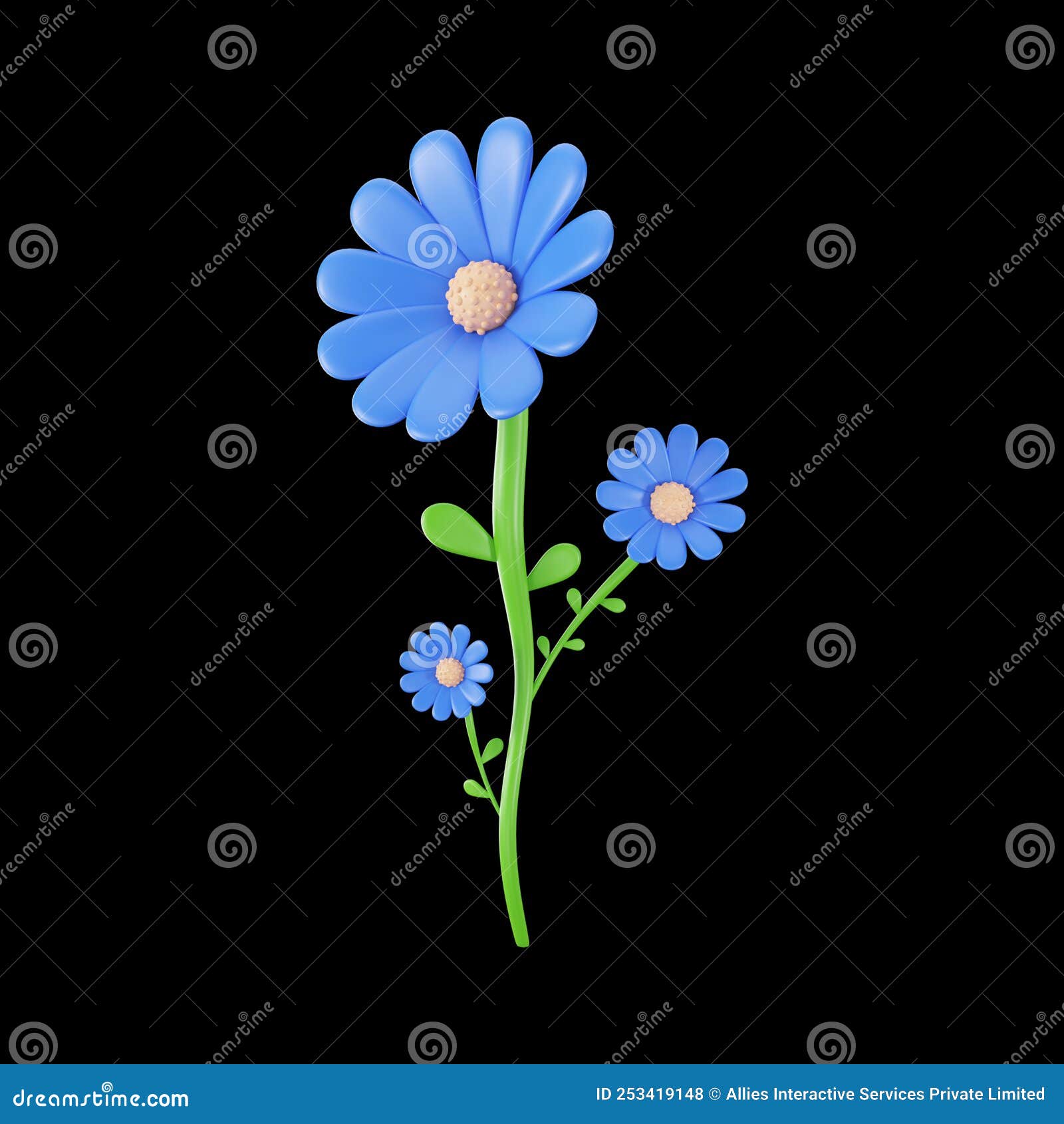 3D Render of Flowers with Leaves Element in Blue and Green Stock ...