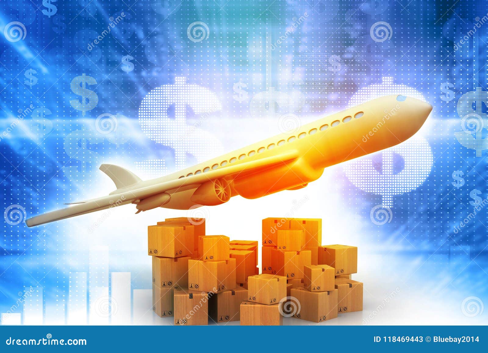 Flying plain with packages stock illustration. Illustration of courier ...