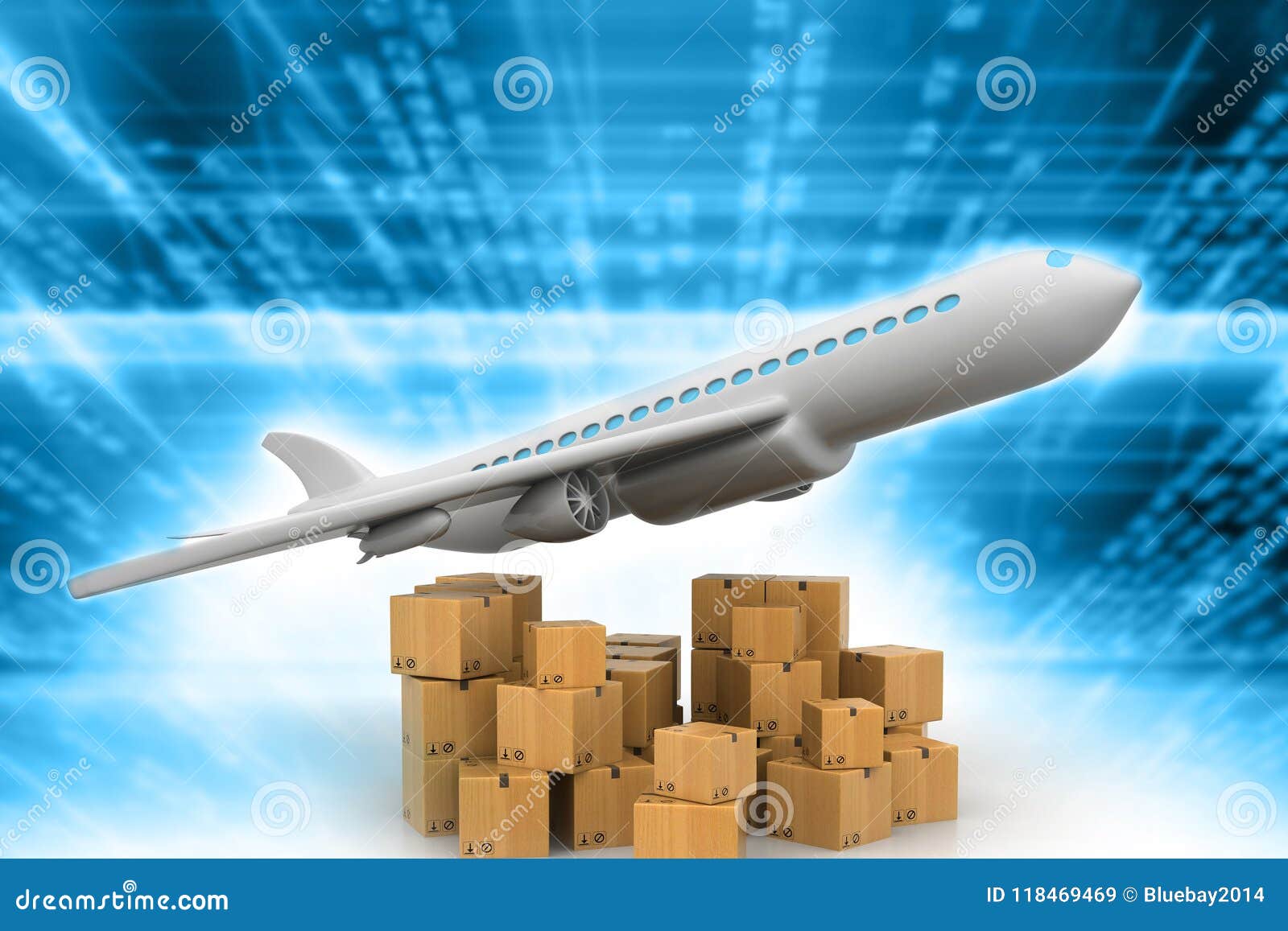 Flying plain with packages stock illustration. Illustration of delivery ...