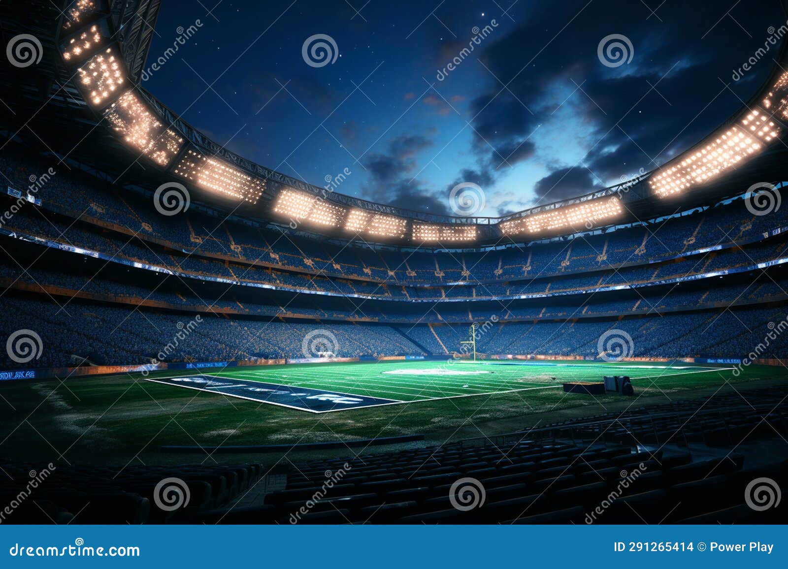 3D Render of a Football Stadium in the Night with Lights and Flares ...