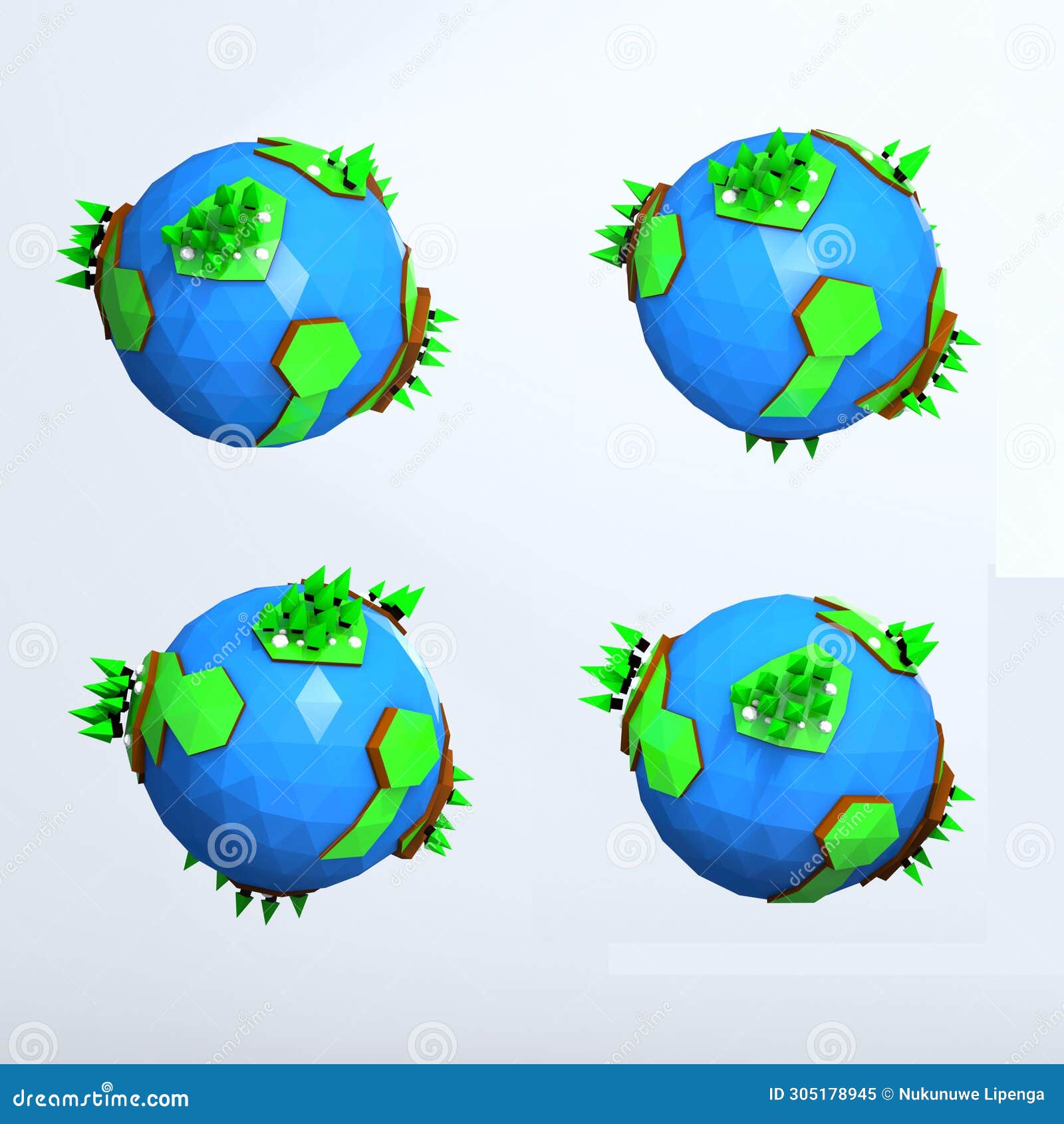3D Render of Four Different Angles of Low Poly Planet Earth with Low ...