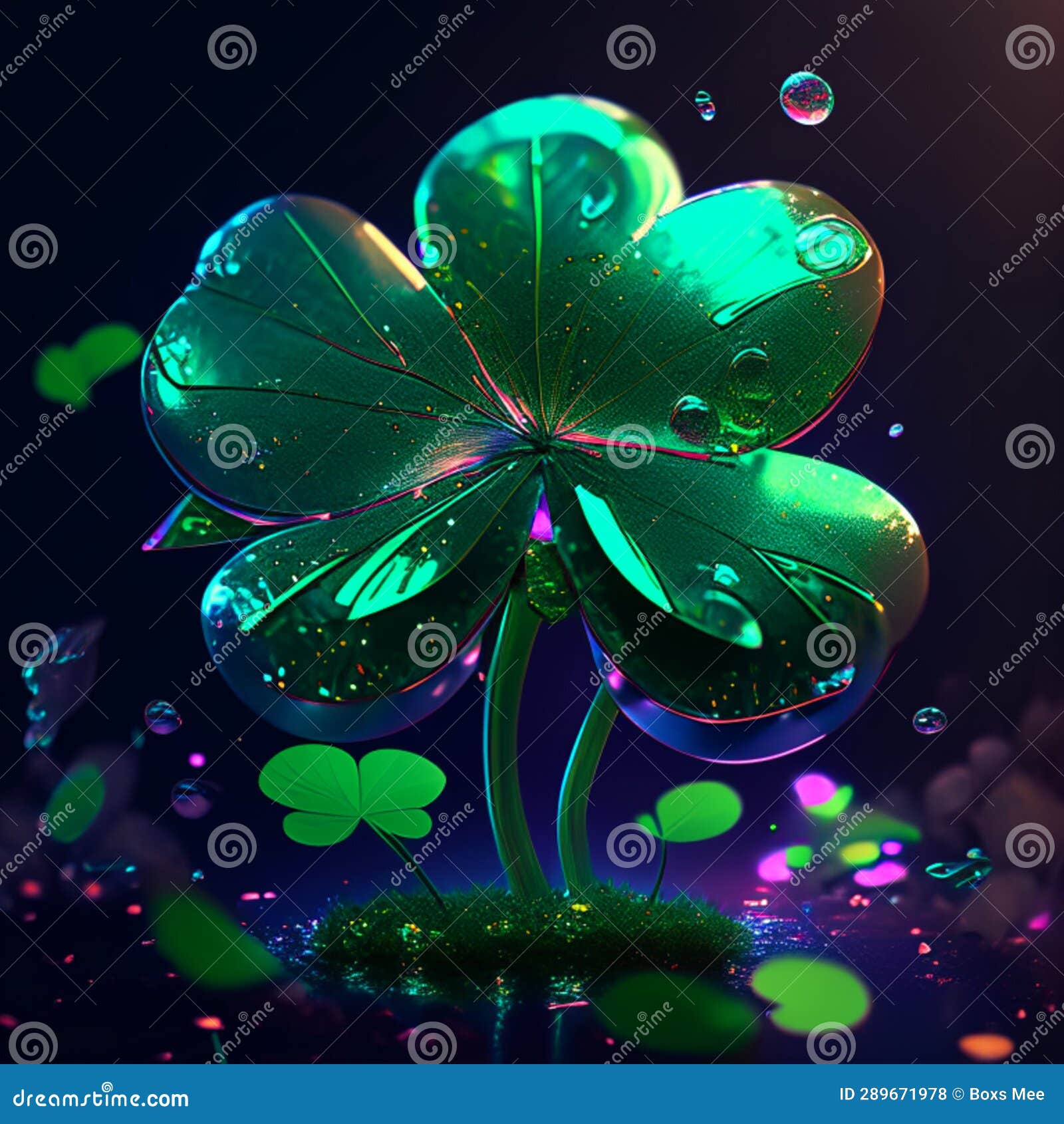3d Render of Four Leaf Clover on Dark Background with Bokeh Effect ...