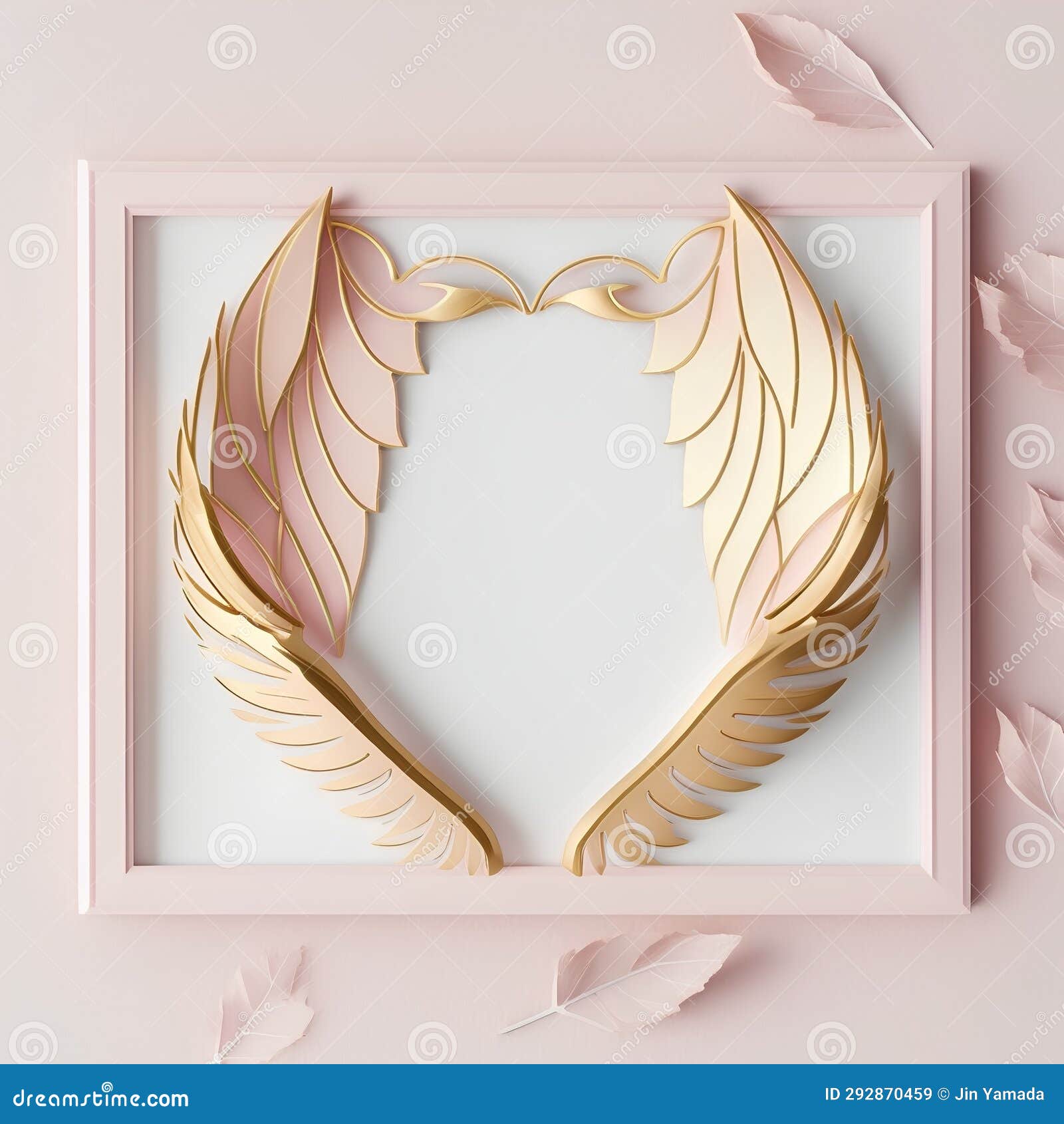 3d Render of Frame with Angel Wings on Pastel Pink Background Stock ...