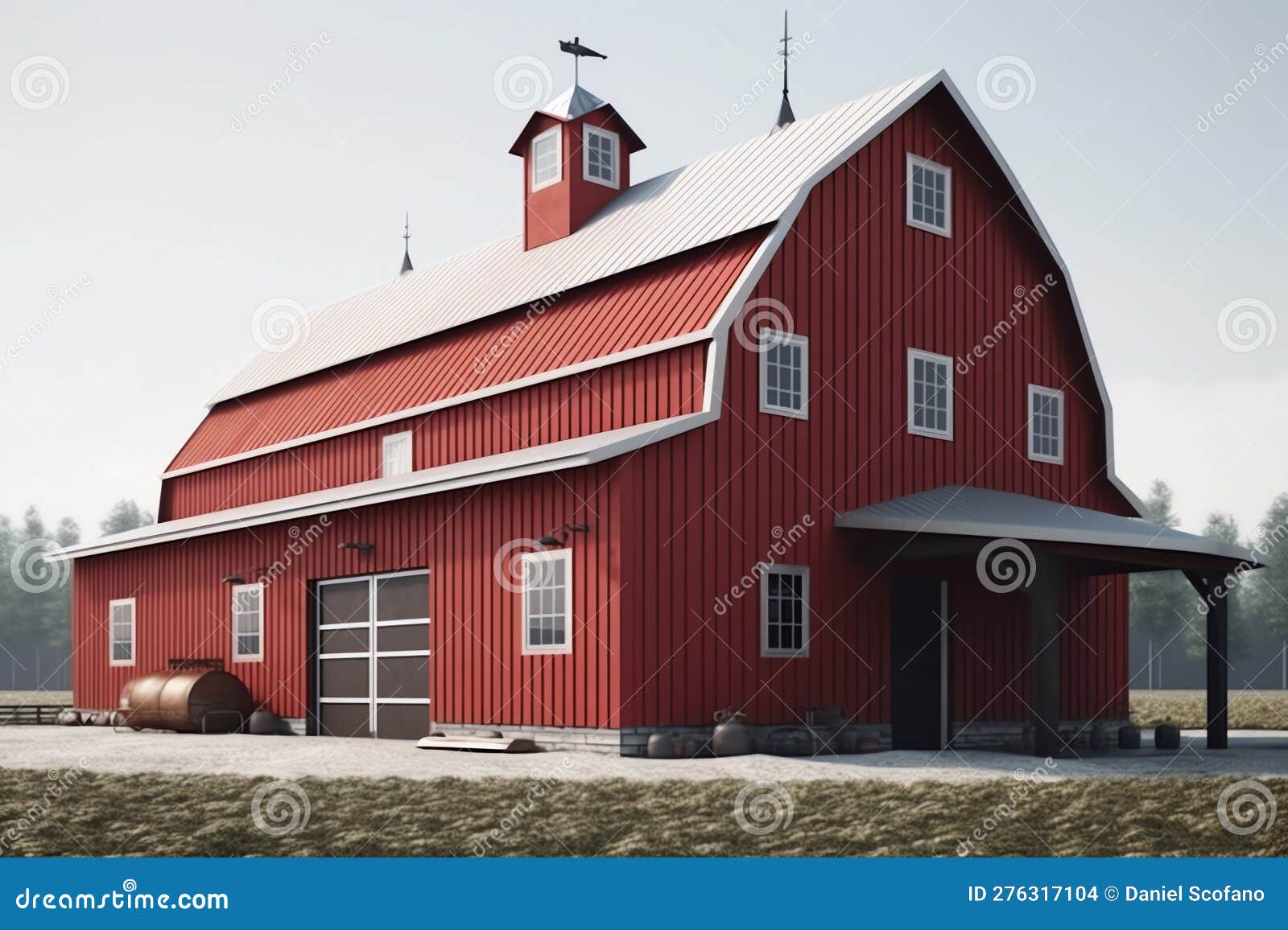 3D Render Front View of a Red Barn. Generative AI Stock Photo - Image ...