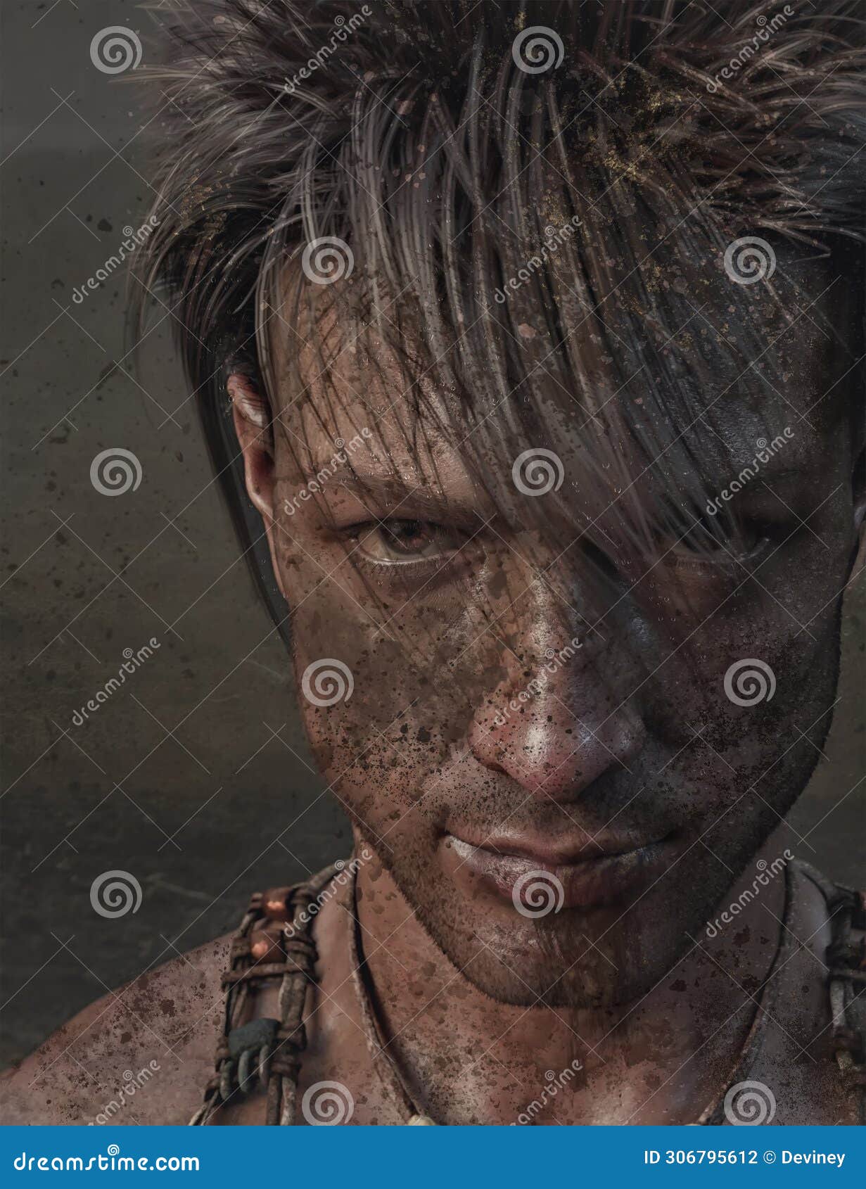 Young Male Warrior with Muddy Face Stock Illustration - Illustration of ...
