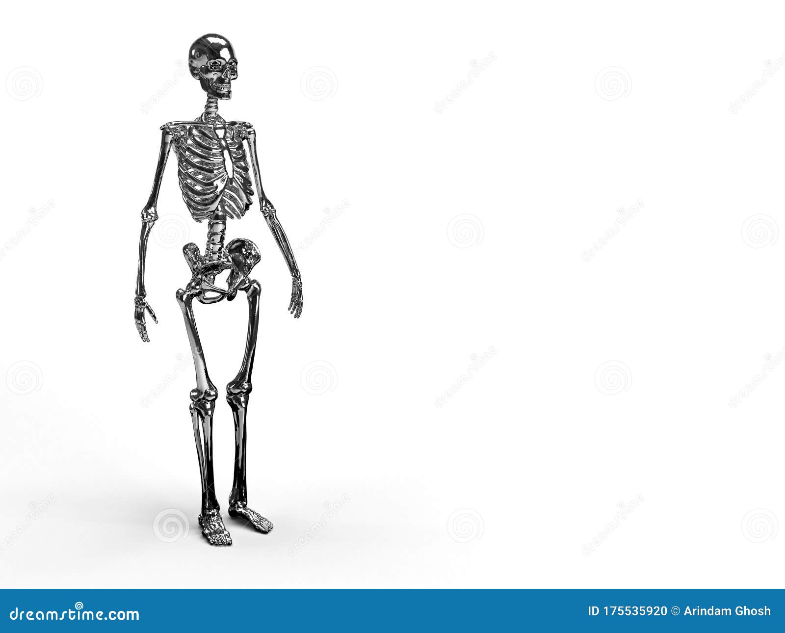 3d Render of a Full Body Shiny Reflective Metallic Skeleton in White ...