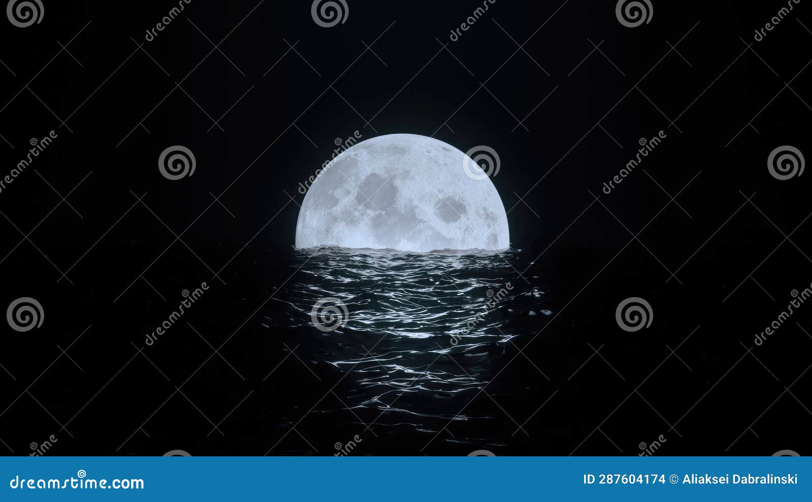 3d Render Full Moon at Night on Floats in Black Water Stock ...