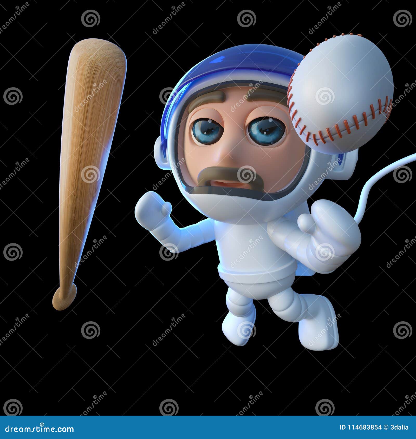 3d Funny Cartoon Spaceman Astronaut Character with Baseball Bat and ...