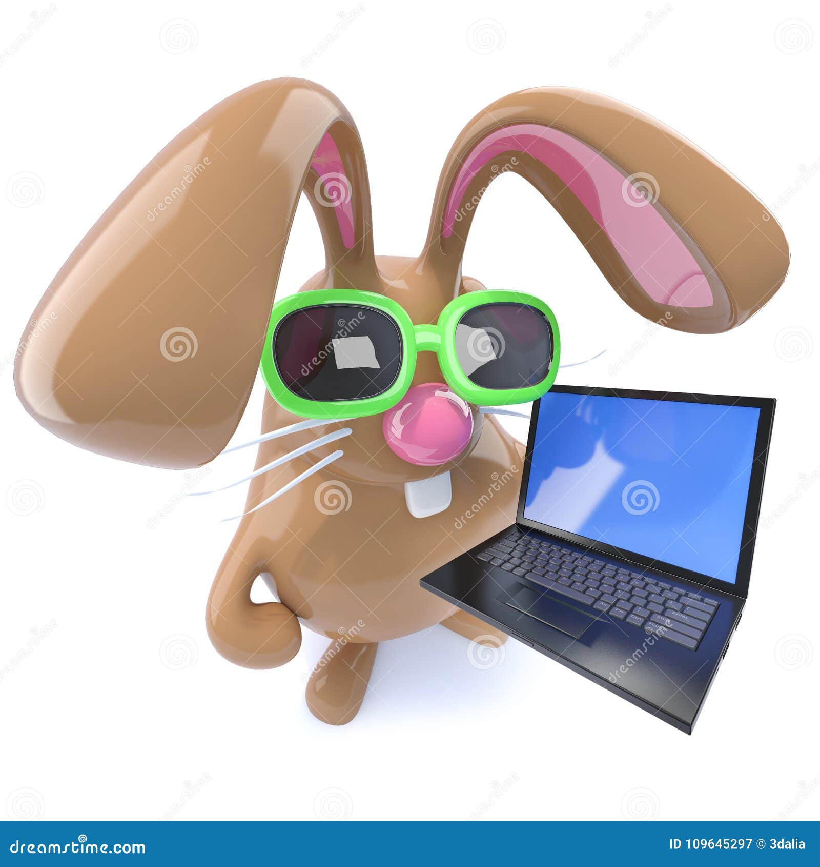3d Funny Chocolate Easter Bunny Rabbit Holding a Laptop Computer Stock ...