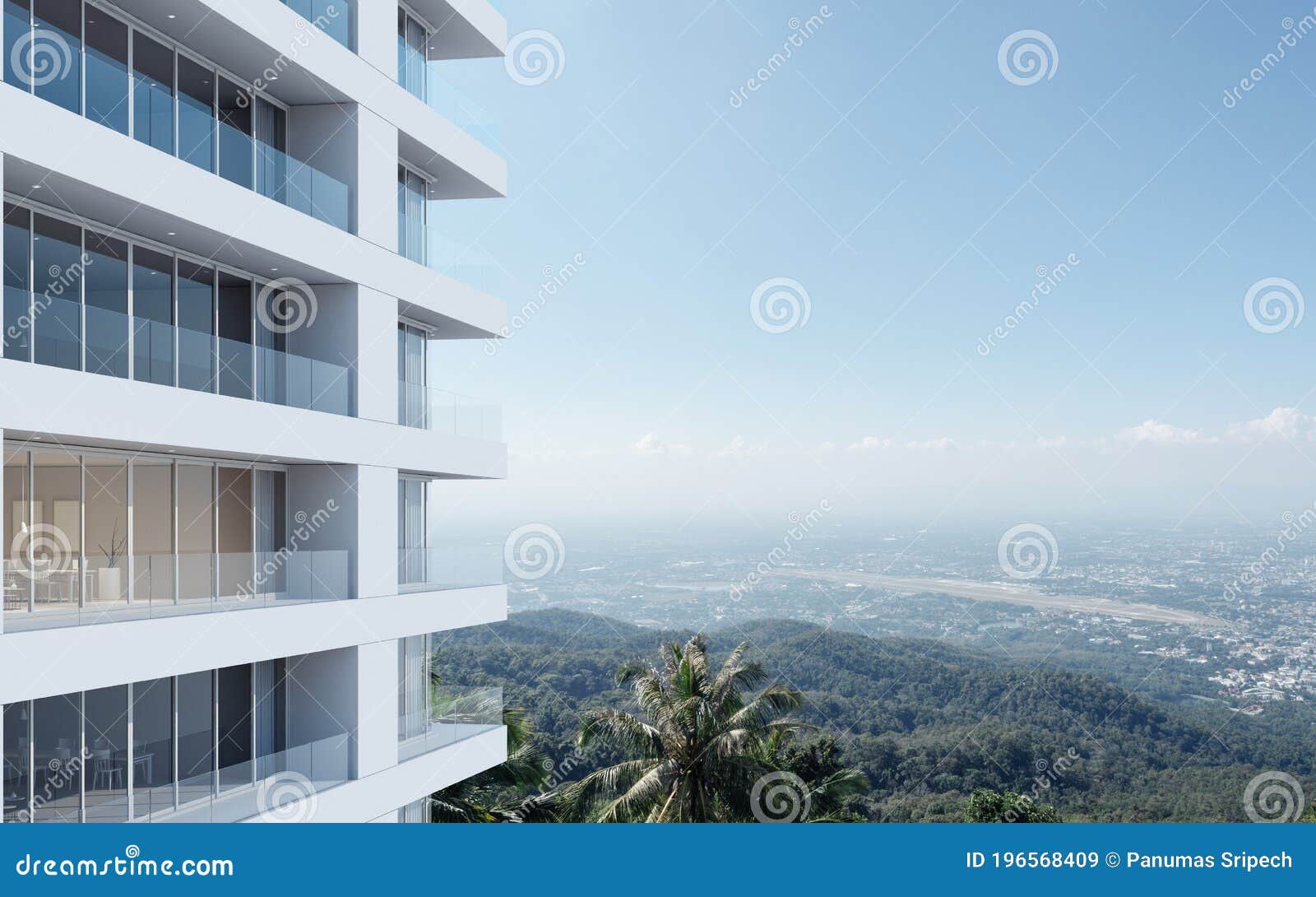 3D Rendering of Futuristic Architecture, Skyscraper Building with Glass ...