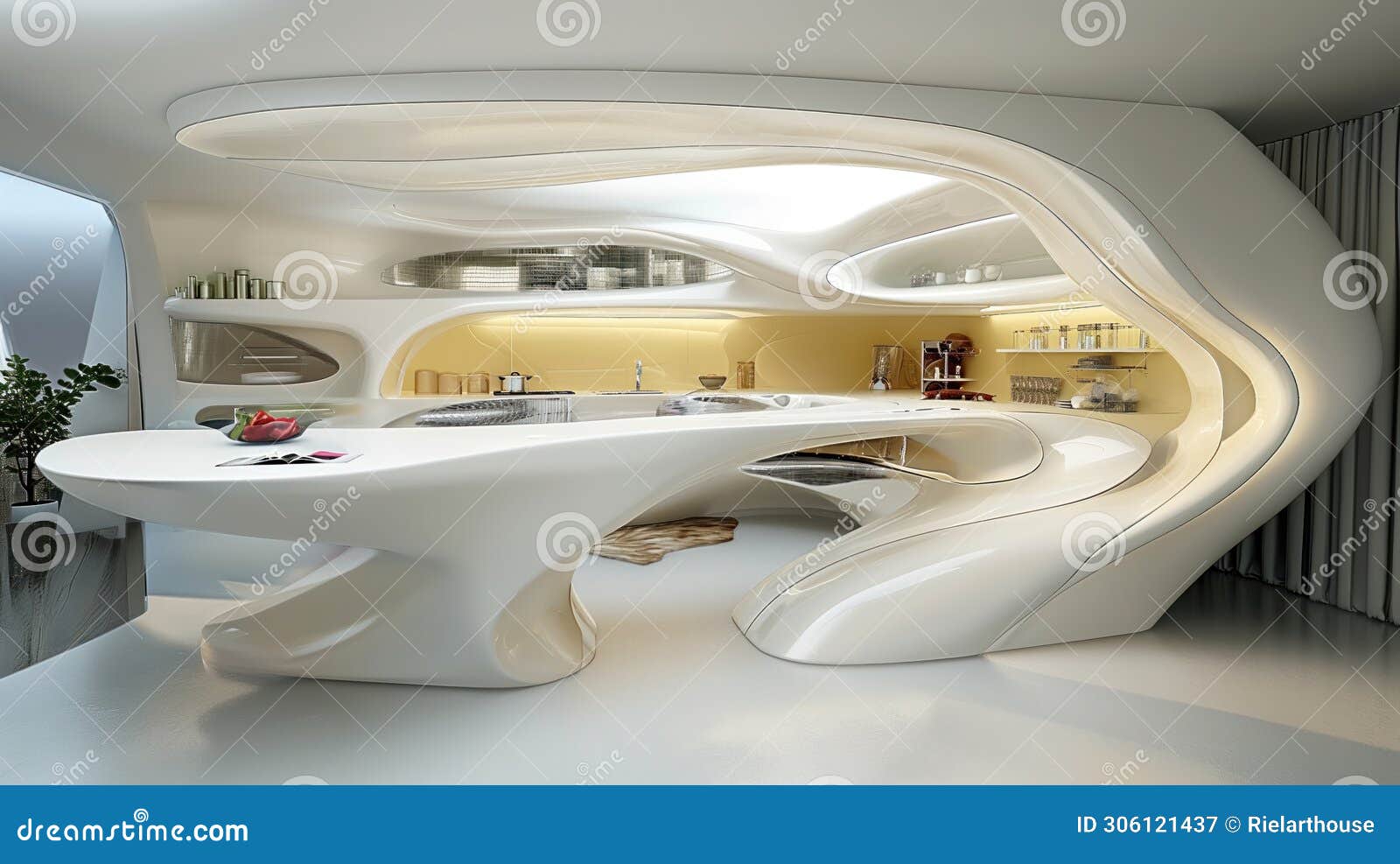 Futuristic Biomorphic Kitchen Designs Interior Royalty-Free Stock Photo ...