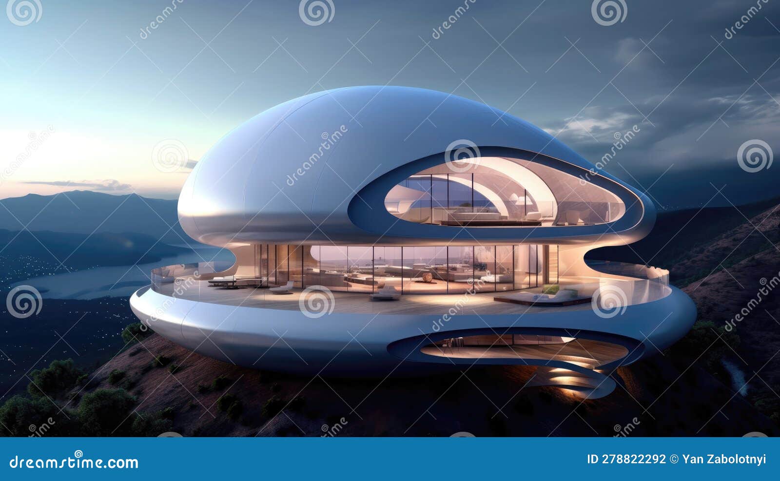 3D Render Futuristic Dome Residence with Degree Views. Generative AI ...