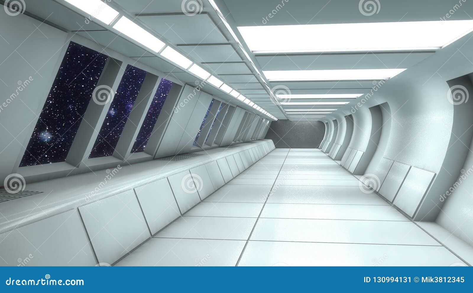 Futuristic Empty Interior Corridor Stock Illustration - Illustration of ...