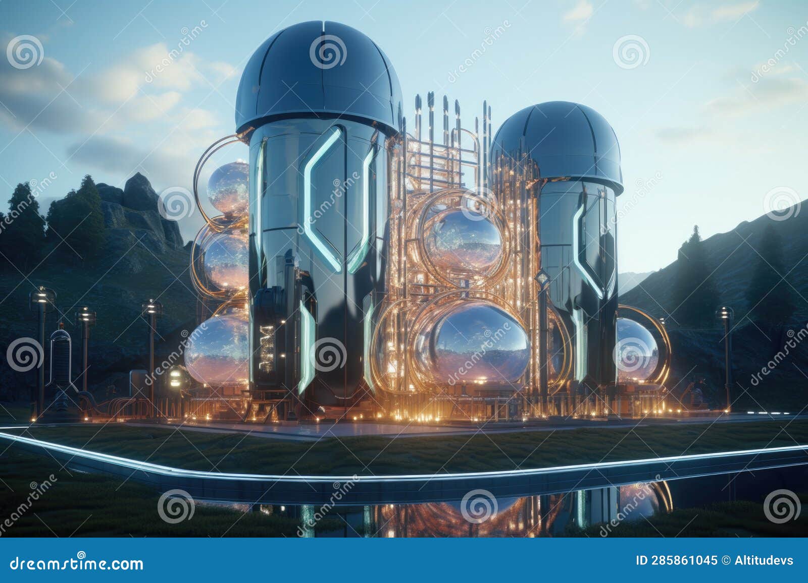 3d Render of Futuristic Hydrogen Production Plant Stock Illustration ...