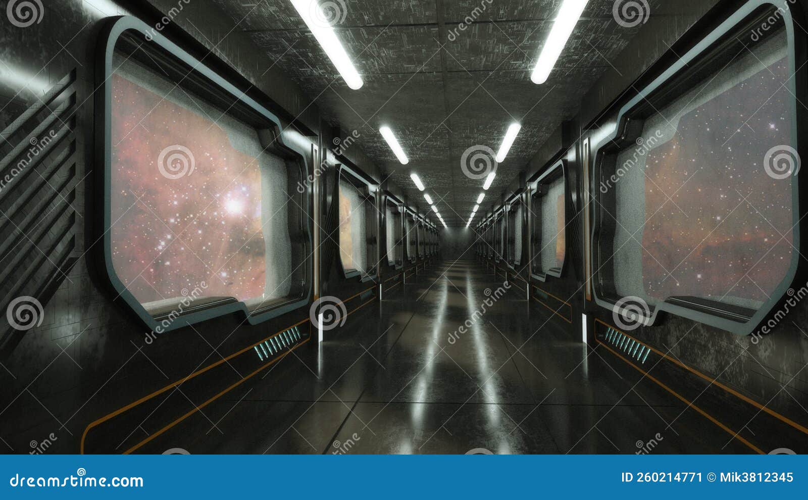 Futuristic Interior Corridor Stock Illustration - Illustration of ...