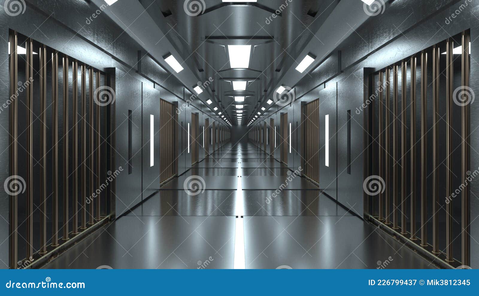 3d Render Futuristic Interior Jail Stock Illustration - Illustration of ...
