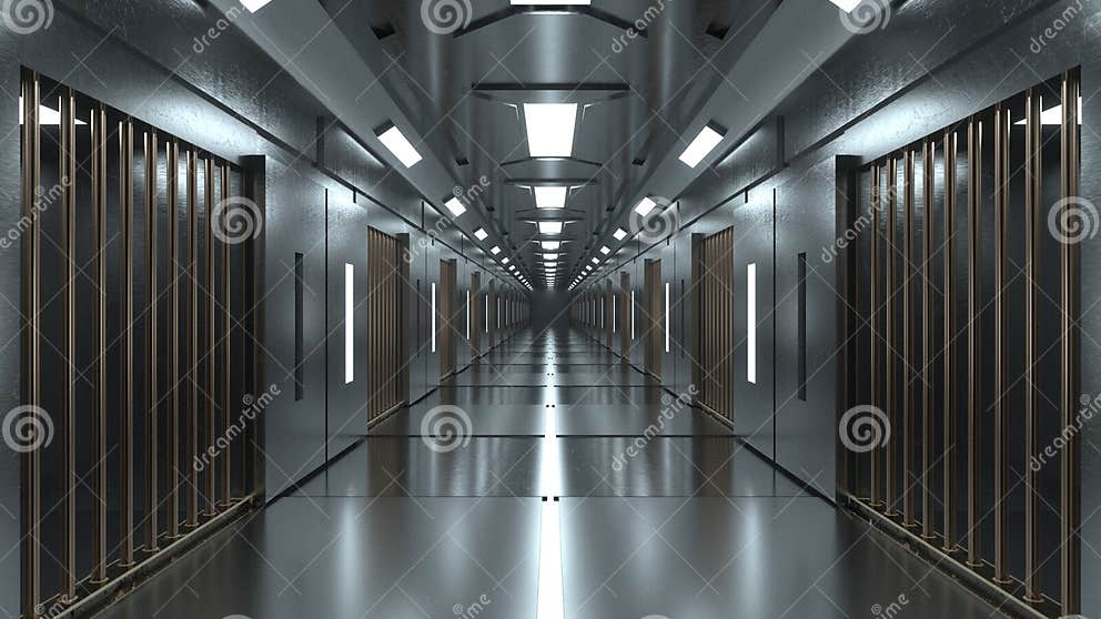 3d Render Futuristic Interior Jail Stock Illustration - Illustration of ...