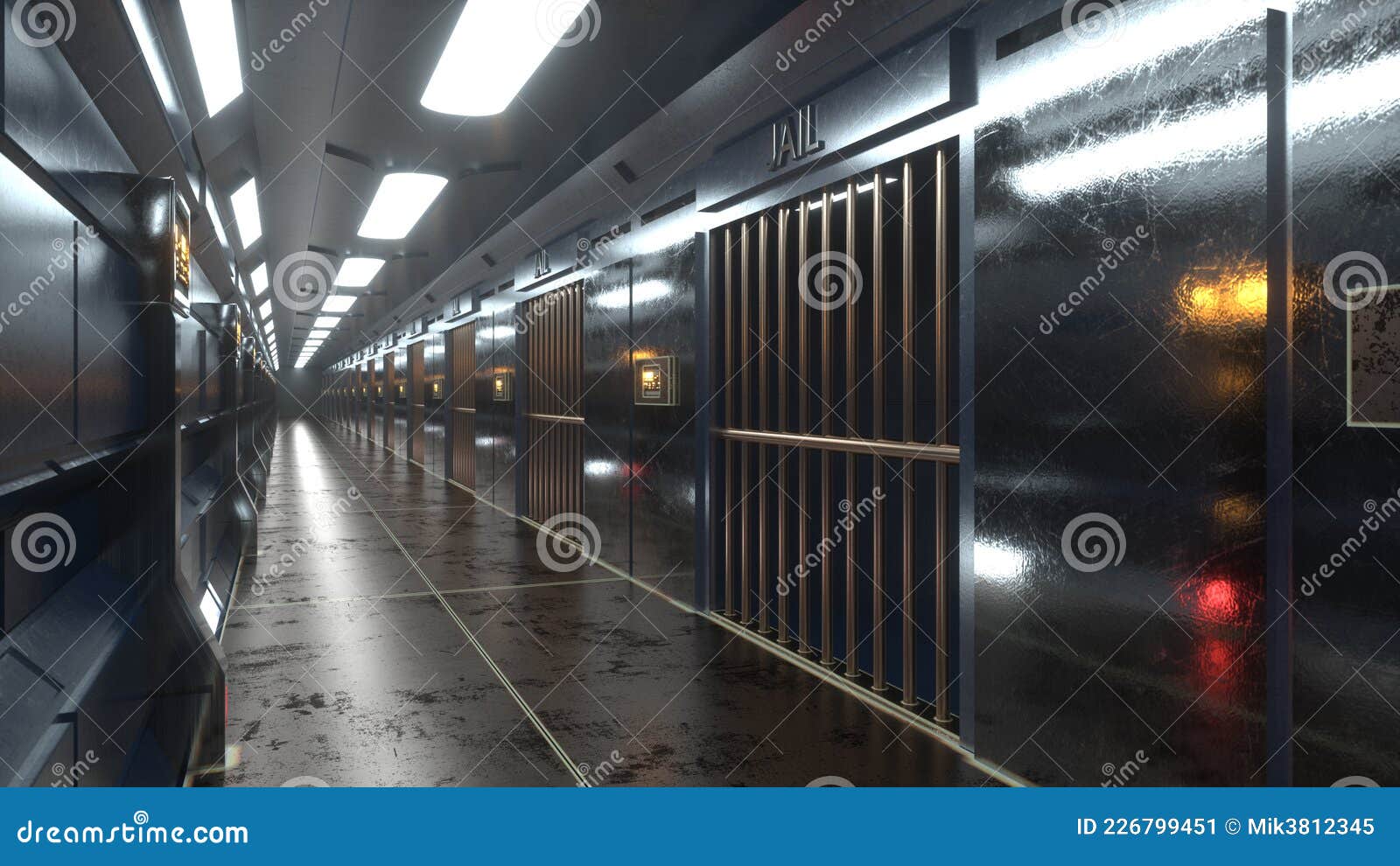 3d Render Futuristic Interior Jail Stock Illustration - Illustration of ...