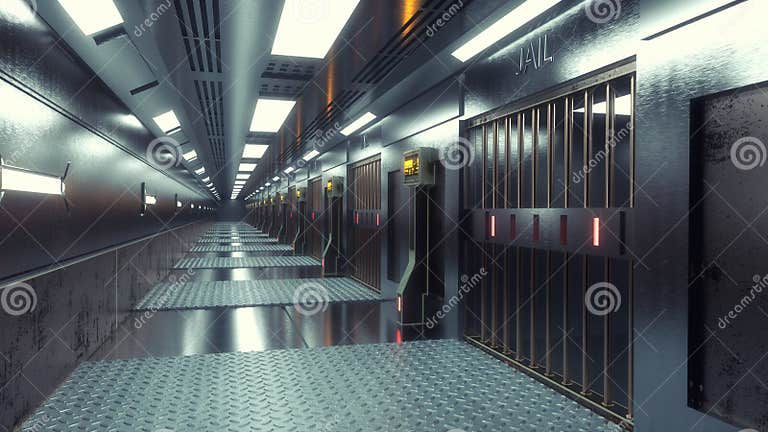3d Render Futuristic Interior Jail Stock Illustration - Illustration of ...