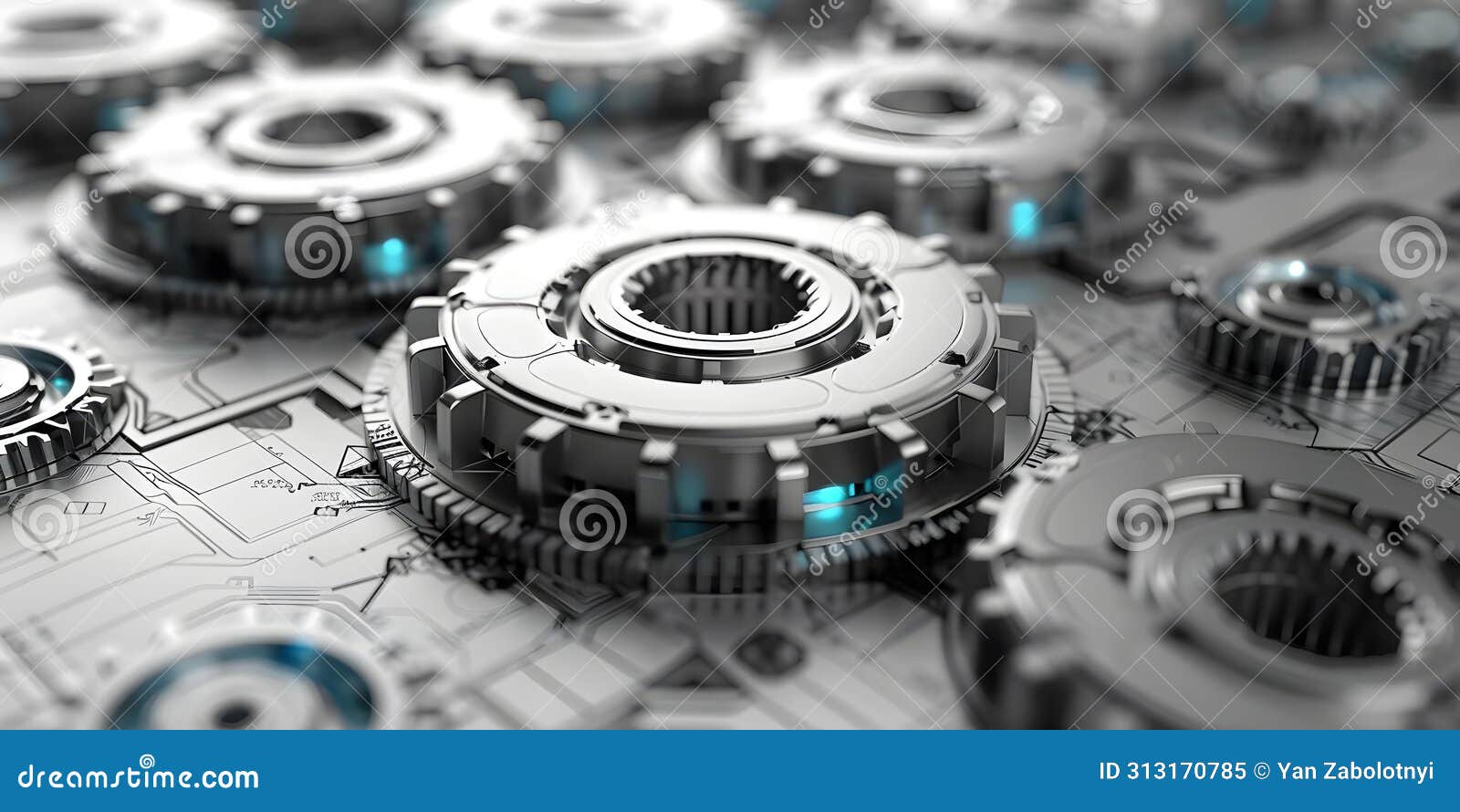 3D Render of a Futuristic Mechanical Project Blueprint in Technical ...