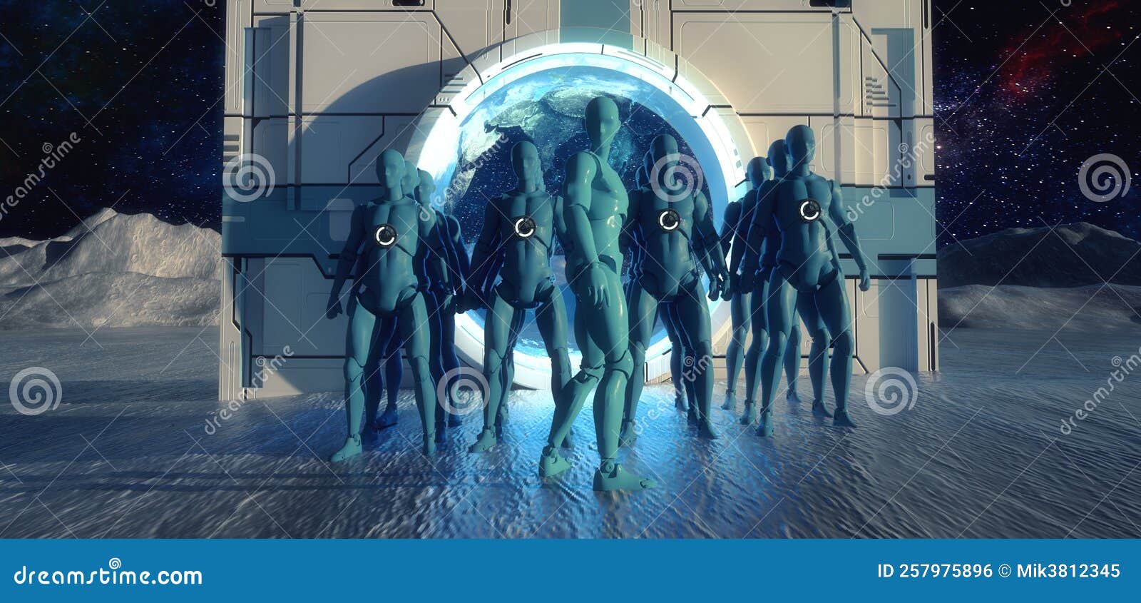 Futuristic Space and Humanoid Stock Illustration - Illustration of ...