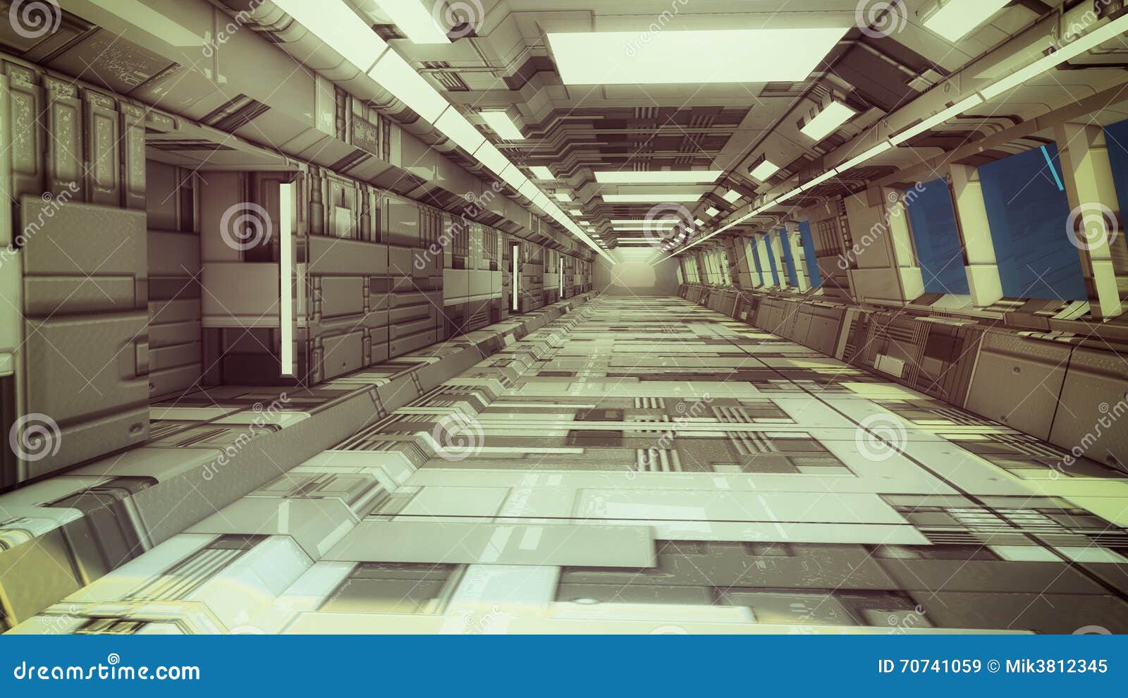 Spaceship Interior Center View With Bright White Texture, Futuristic ...