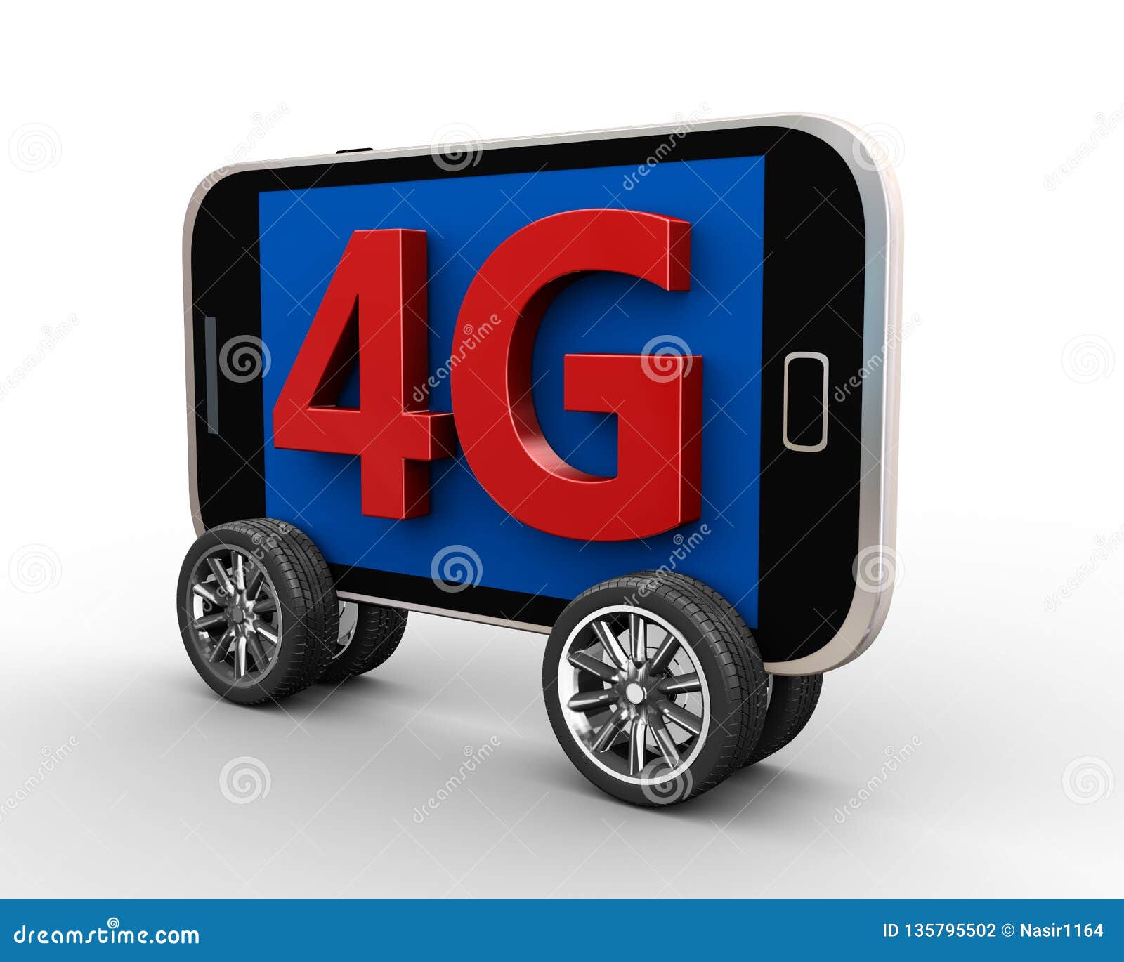 3d Render of 4g Smart Mobile Phone on Wheel Stock Illustration ...