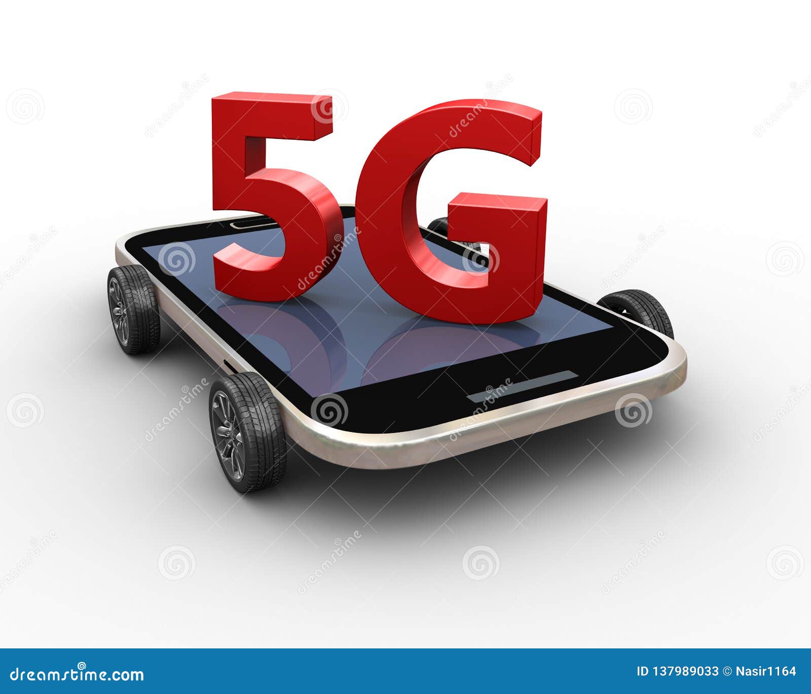 3d Render of 5g Smart Mobile Phone on Wheel Stock Illustration ...